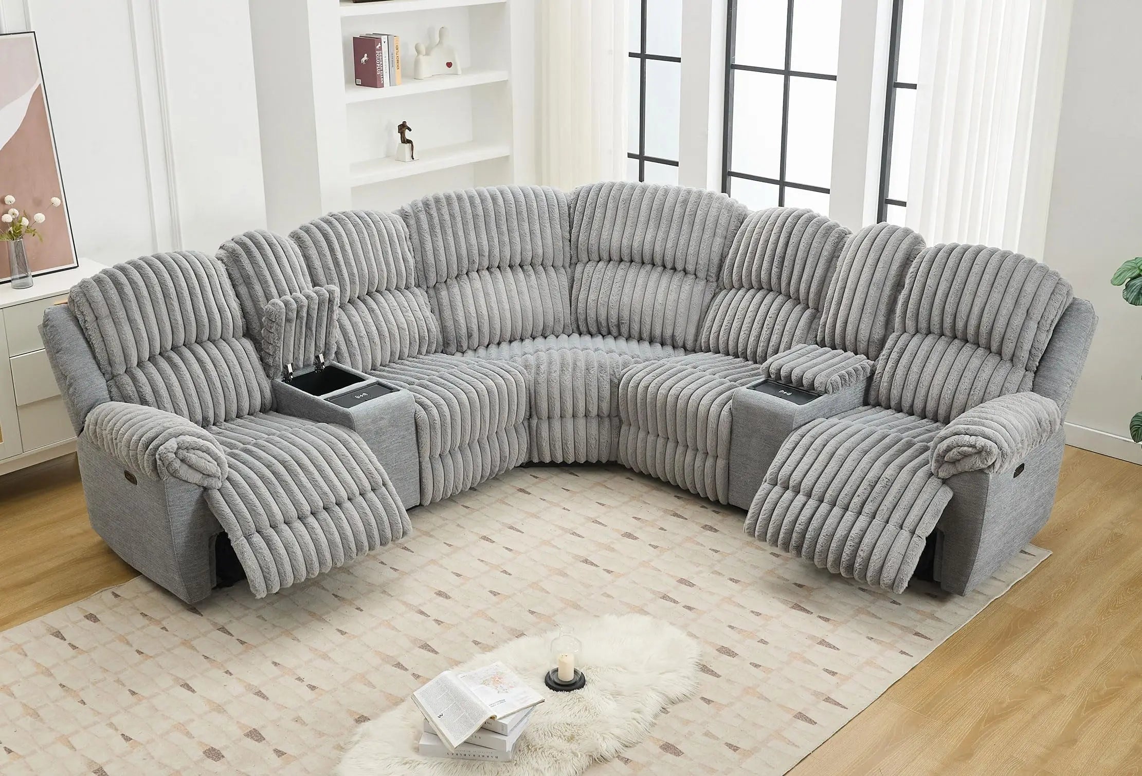 Fuzzy Rabbit Plush L-Shaped 5-Seater Power Reclining Sofa – PatioLix