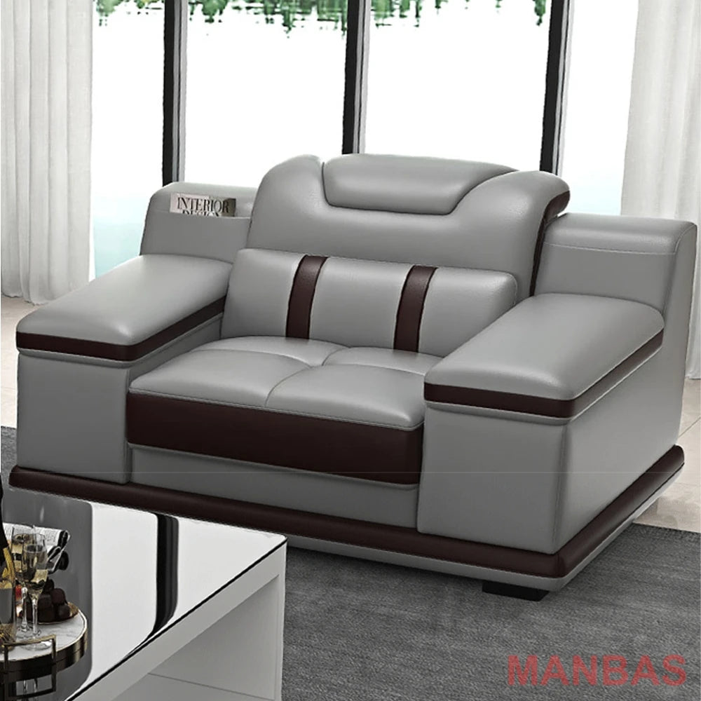 MANBAS Italian Genuine Leather Sectional Sofa with Bluetooth, Speaker ...