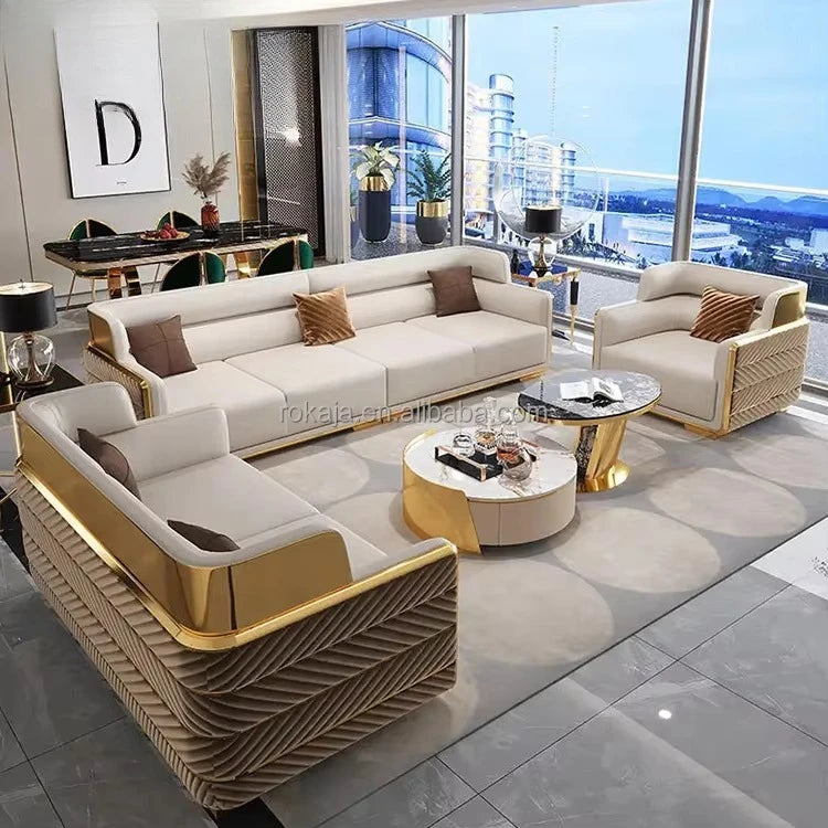 High-end combination sofa set Luxury gold stainless steel back Modern ...